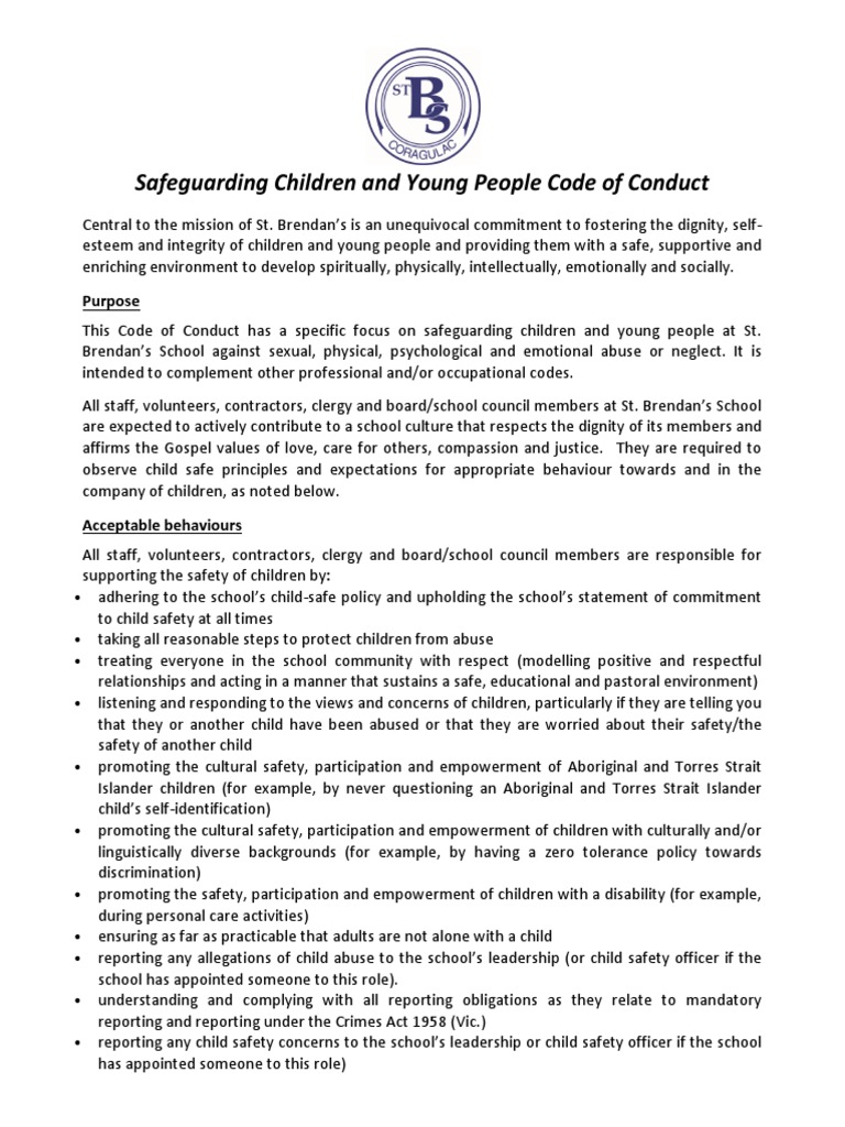 Safeguarding Code of Conduct for Schools | PDF | Child Protection ...