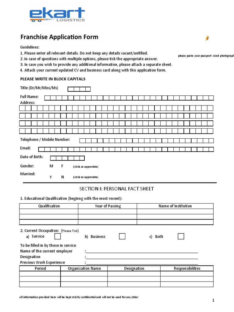 Franchise Application Form | PDF | Partnership | Renting