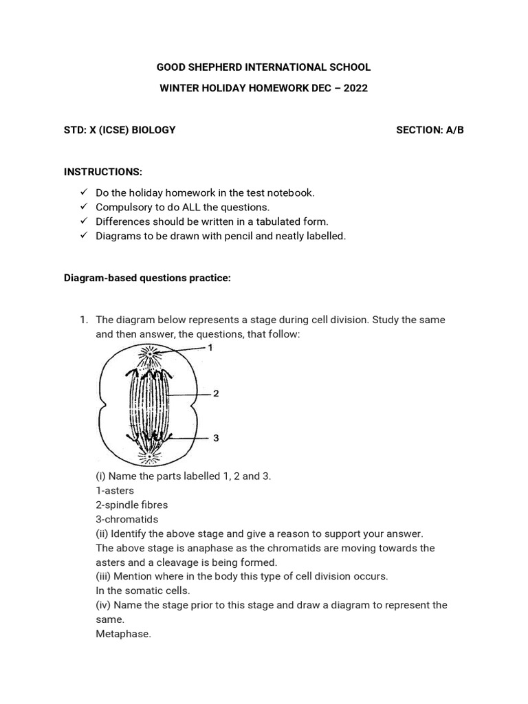 10 Icse Biology Holiday Homework | PDF | Biology