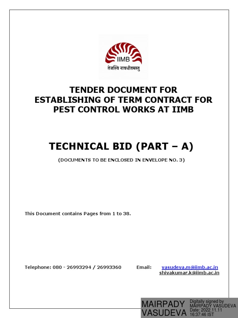 IIMB Pest Control Tender Document | PDF | Employment | Arbitration