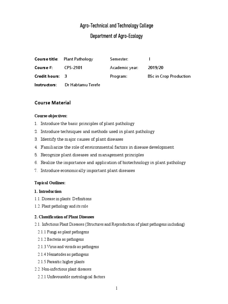 Plant Pathology Course Material (CPS 2101) - 1 | PDF | Plant Pathology ...