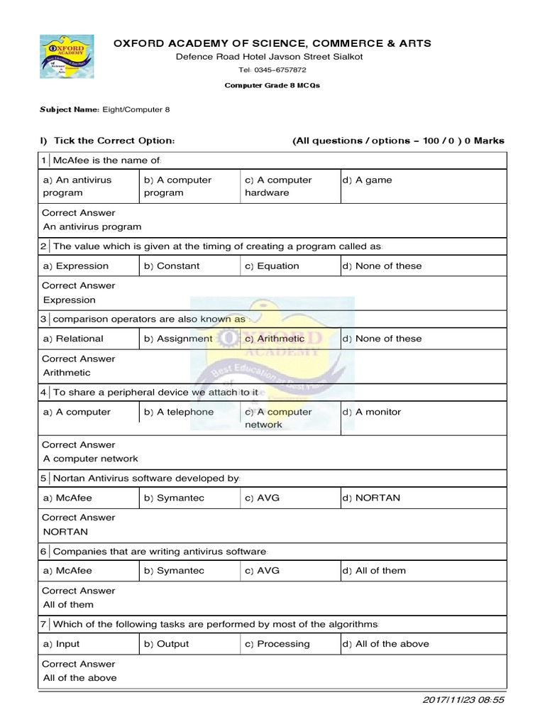 Computer Grade 8 Solved 100 MCQs For Preparation of Competitive Exam ...