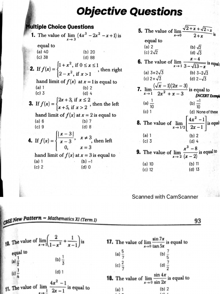 Limits MCQs | PDF