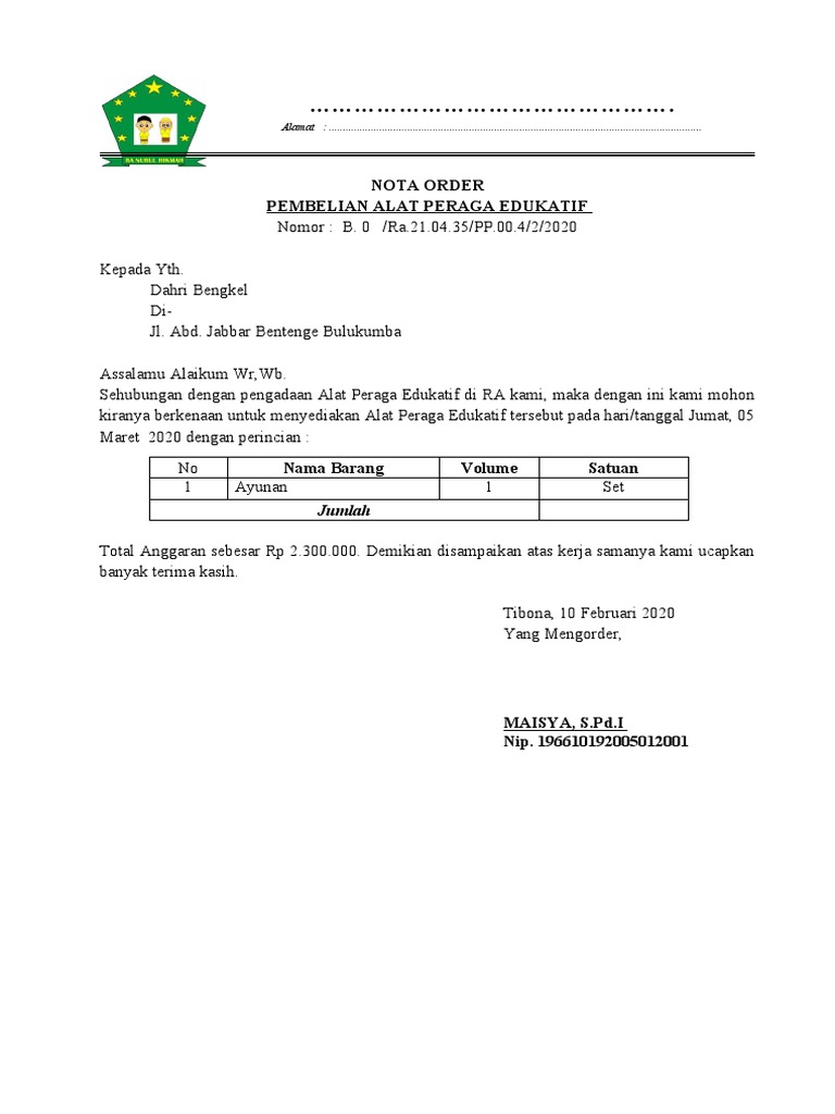 Nota Order Pembelanjaan Barang ATK | PDF