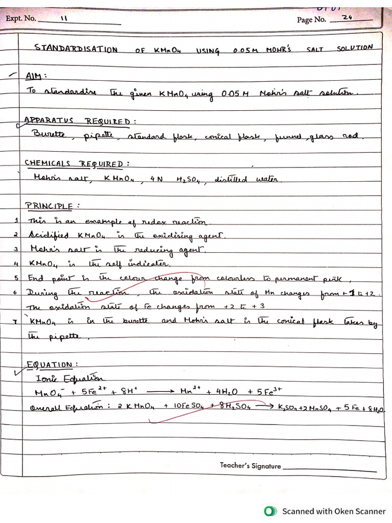 6-Standardisation of KMnO4 Using 0.05 M Mohr's Salt Solution | PDF