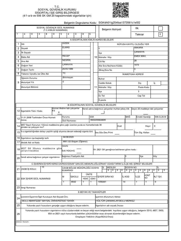 SGK 4a Ise Giris Bildirgesi | PDF