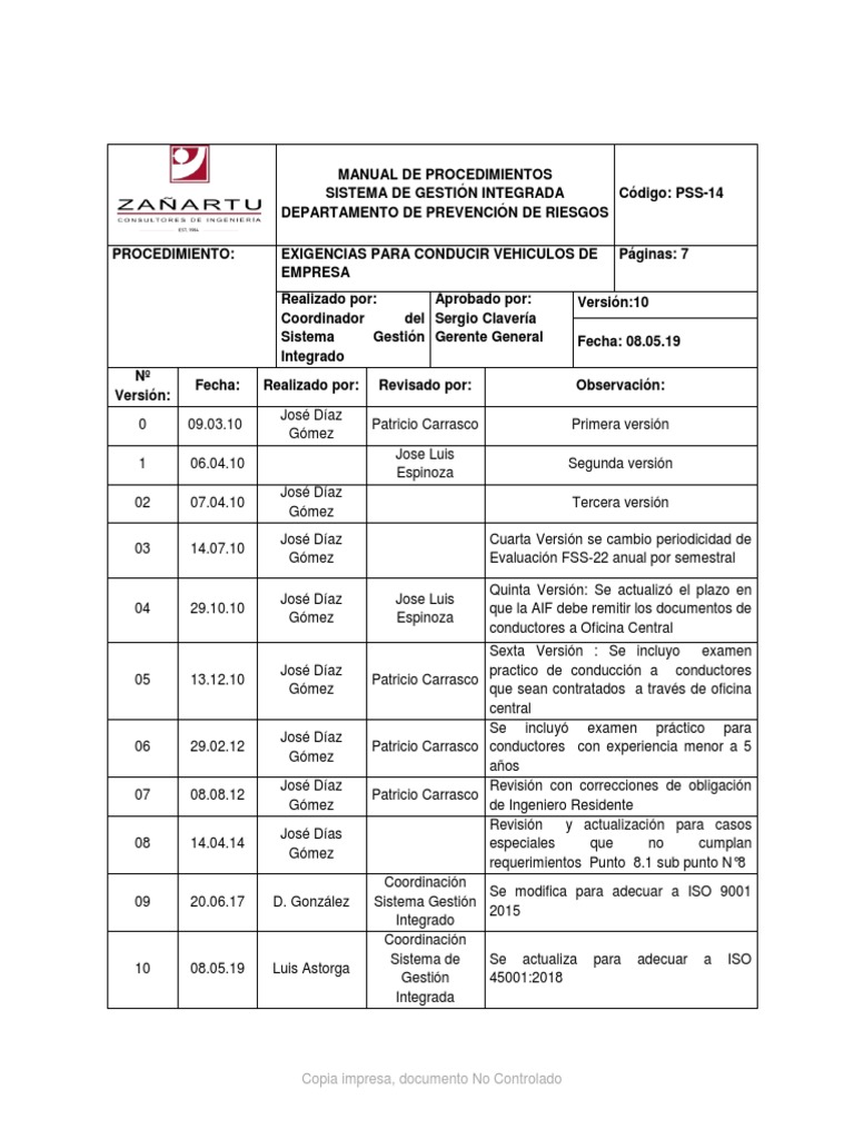 PSS-14 - V10 Autorización de Conductores | PDF | Negocios | Informática