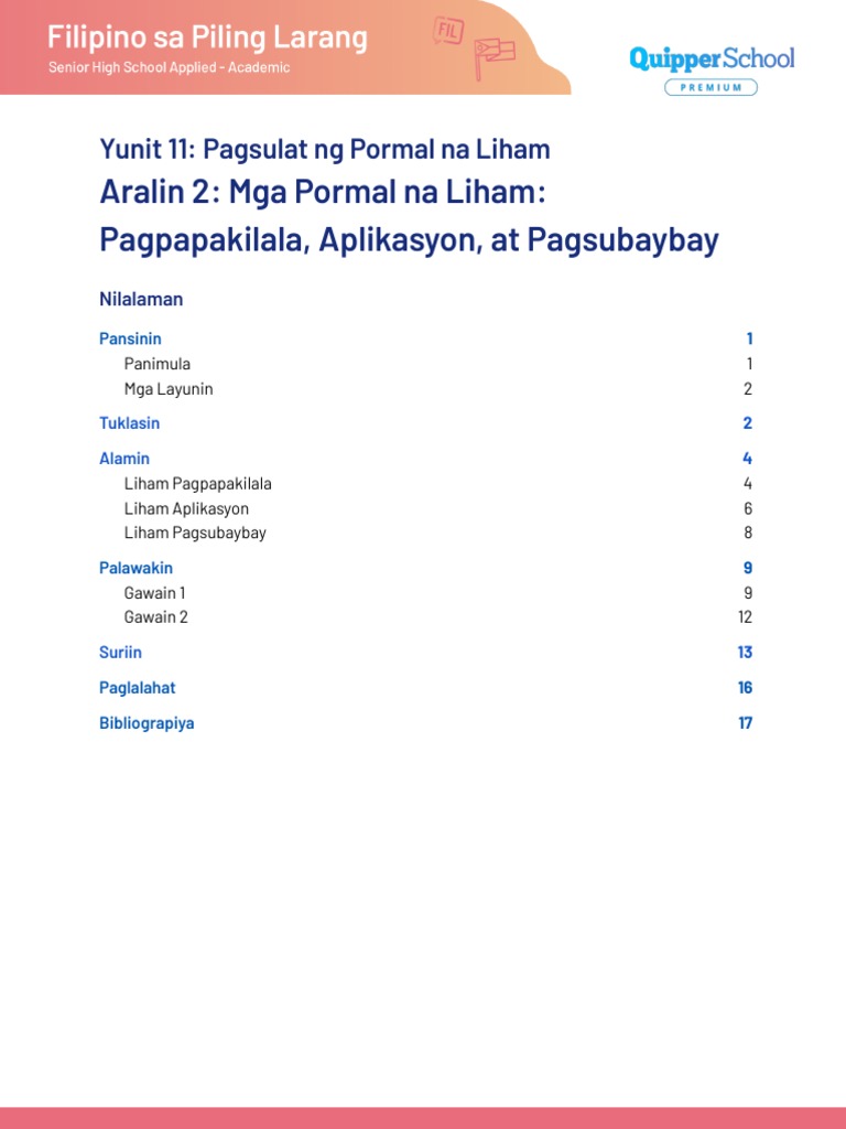 SG - FPL 11 - 12 Q2 1102 - Mga Pormal Na Liham - Pagpapakilala, Aplikasyon, at Pagsubaybay | PDF