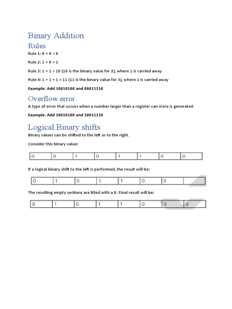 Binary Addition & Binary Shifts | PDF