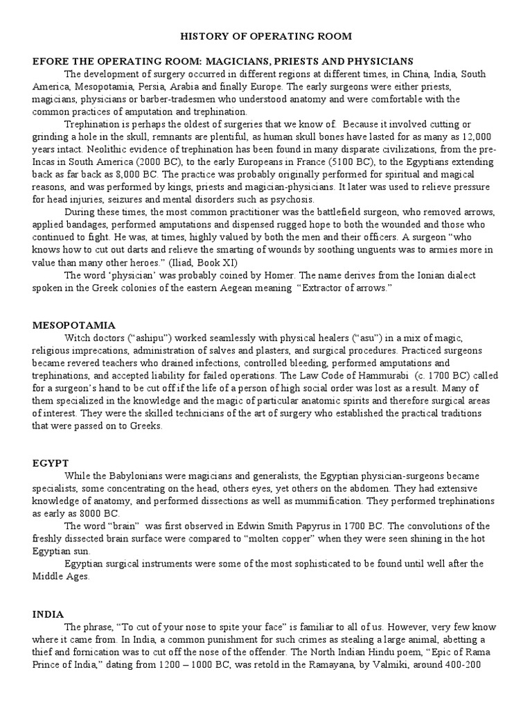 History of Operating Room | PDF | Surgery | Medicine