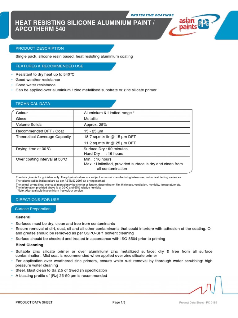 PC 0189 - Heat Resisting Silicone Aluminium Paint - Apcotherm 540 | PDF ...