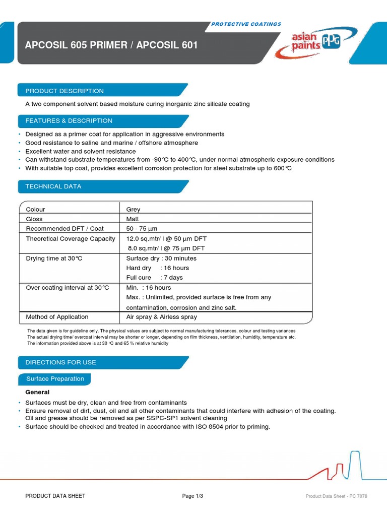 PC 7078 Apcosil 605 Primer - Apcosil 601 | PDF | Paint | Corrosion
