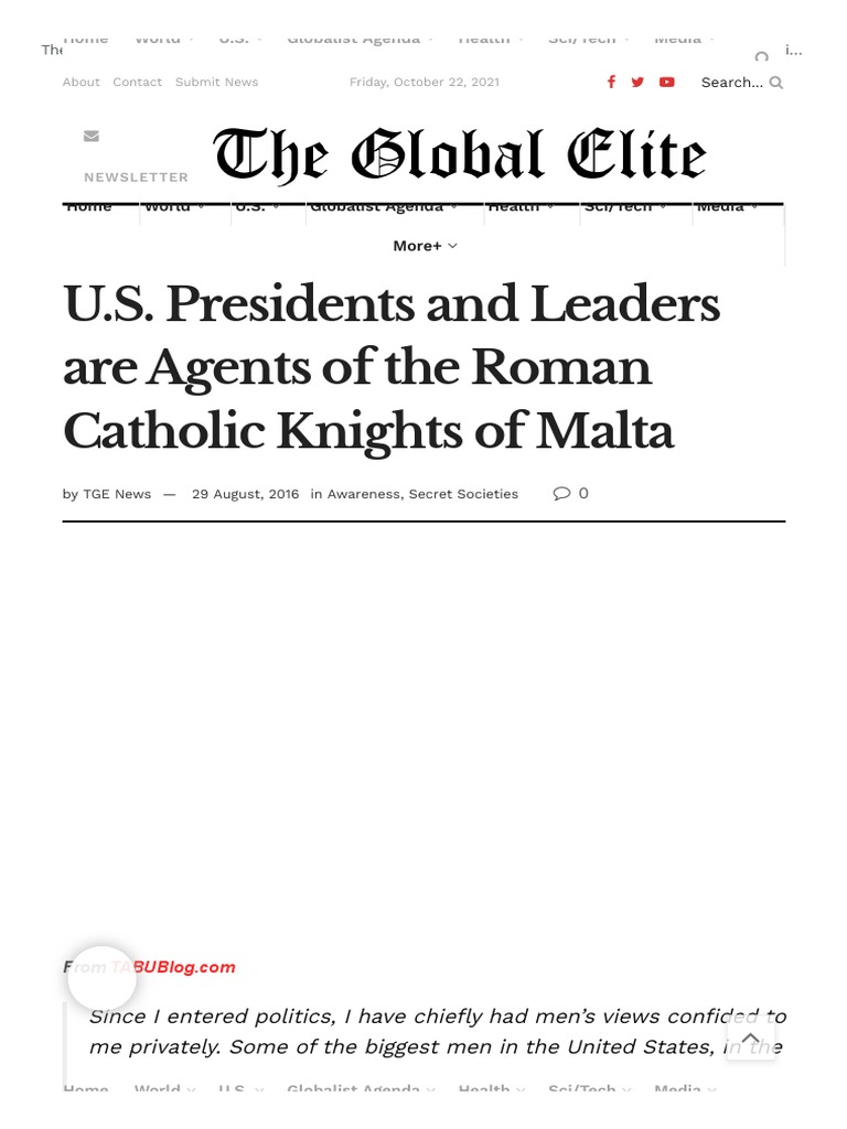 U.S. Presidents and Leaders Are Agents of The Roman Catholic Knights of ...