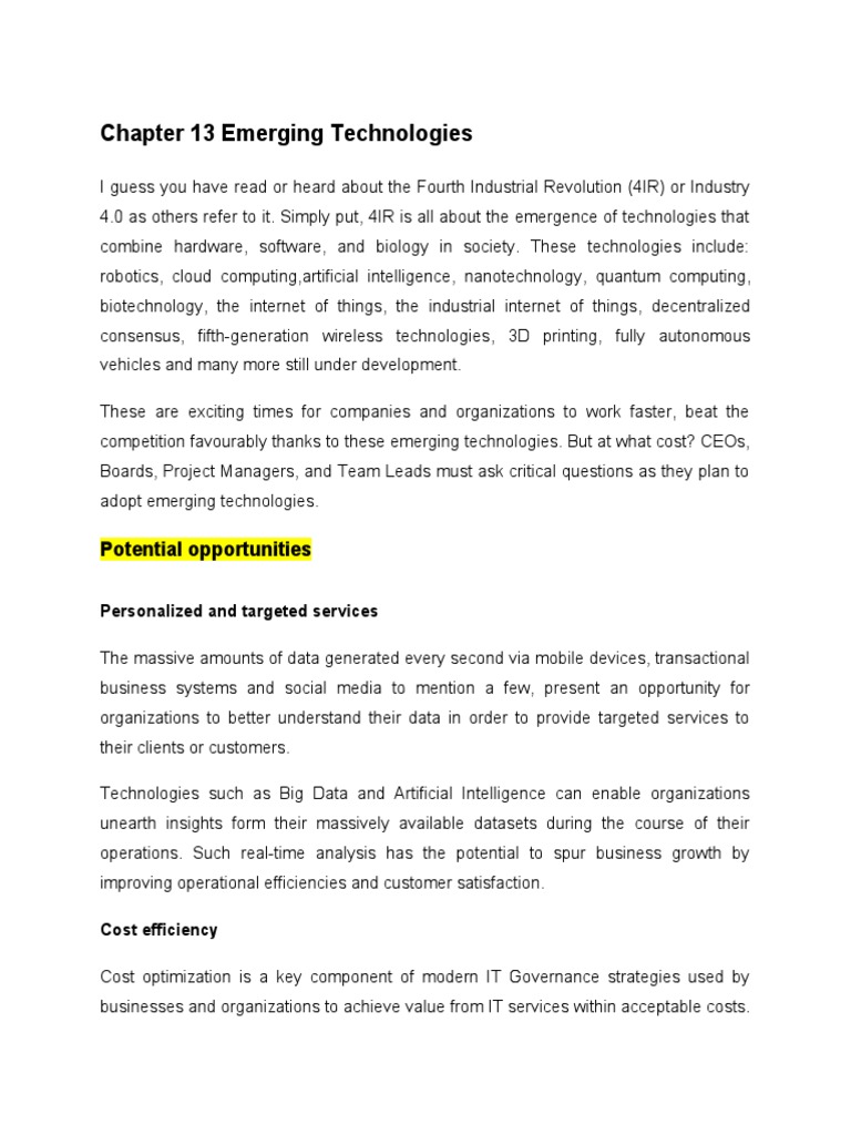 Chapter 13 Emerging Technologies | PDF | Computing | Cloud Computing