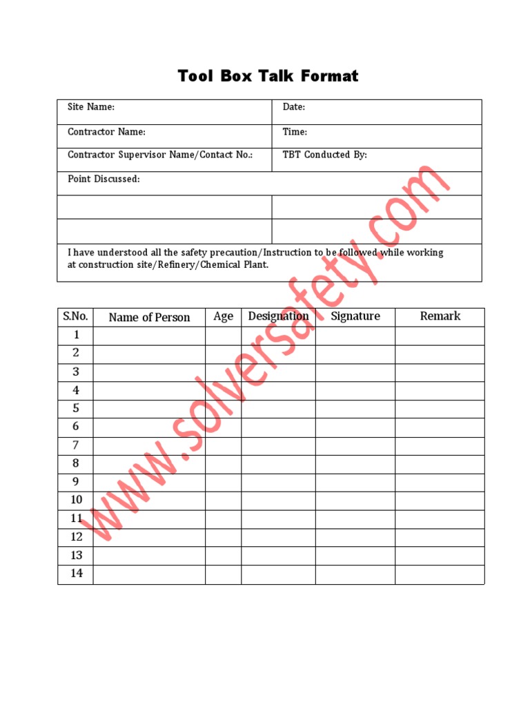 Tool Box Talk Format PDF | PDF