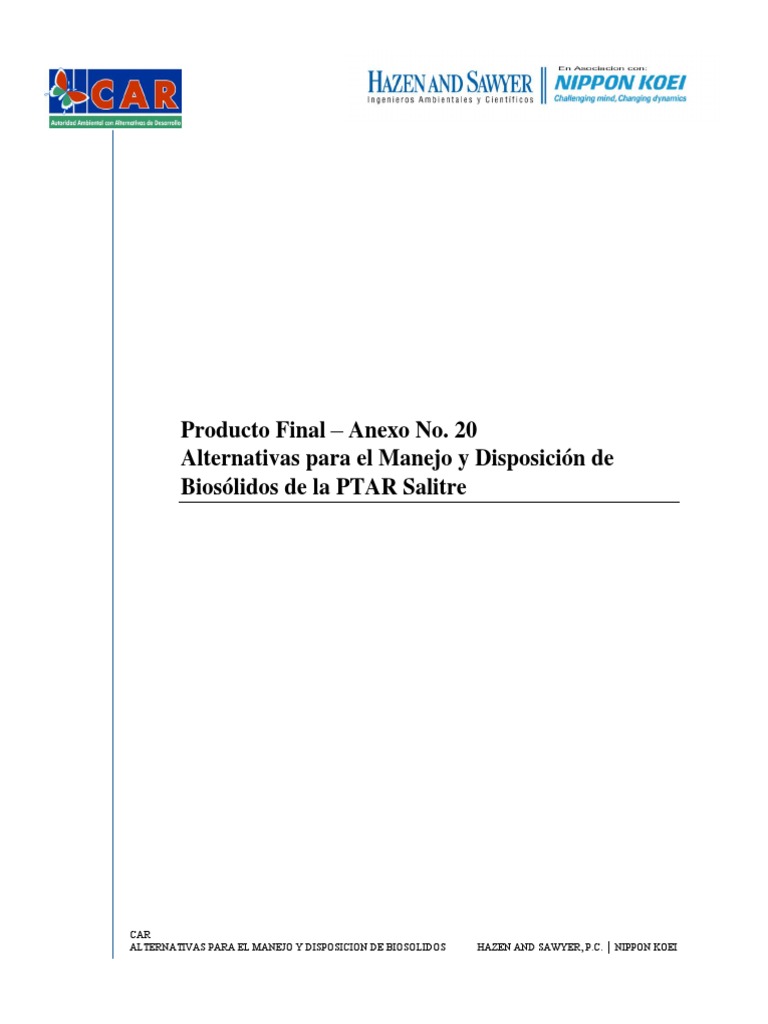 Producto Final - Anexo No. 20 Manejo y Disposicion de Biosolidos PTAR SALITRE | PDF | Humedal ...