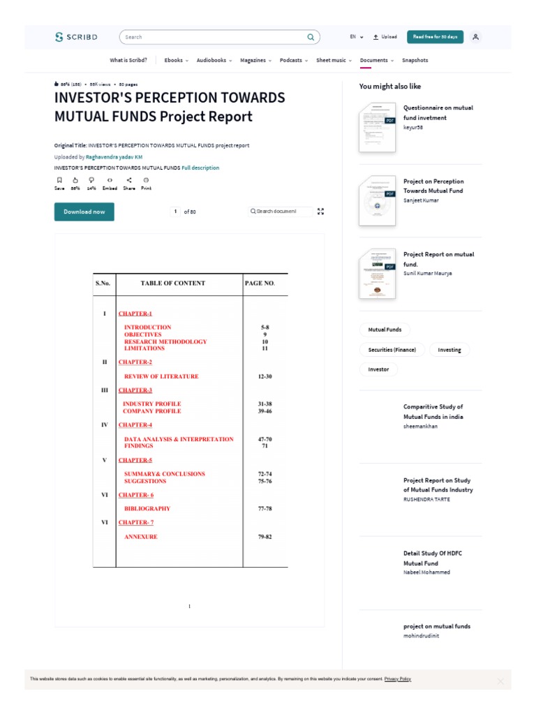 WWW Scribd Com Doc 100667269 Investor S Perception Towards Mutual Funds Project Report | PDF ...