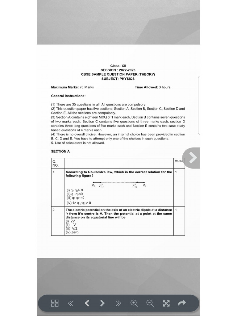 Physics Cbse Sample Paper | PDF