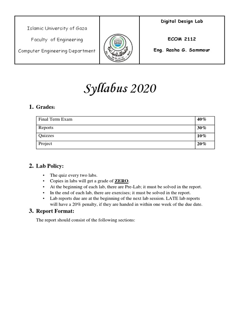 Digital Design Lab Syllabus 2020 | PDF