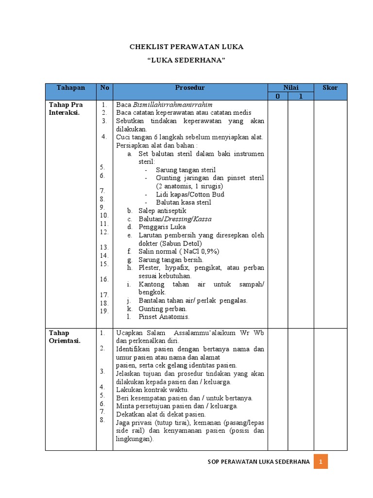 Sop - Osce - Perawatan Luka Sederhana - Semester 3 - Keperawatan Dasar ...