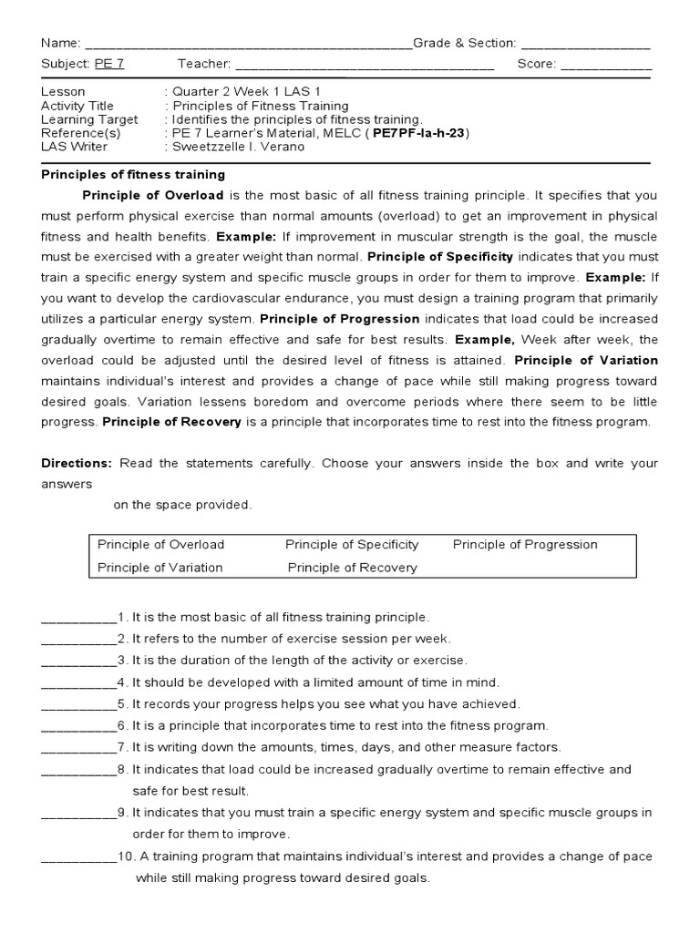 PE 7 Q2 Week 1 LAS 1 | PDF | Physical Fitness | Physical Exercise