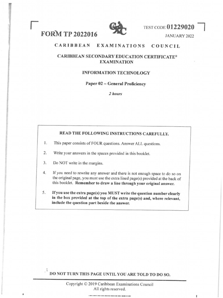 CXC Csec It p2 Jan 2022 | PDF