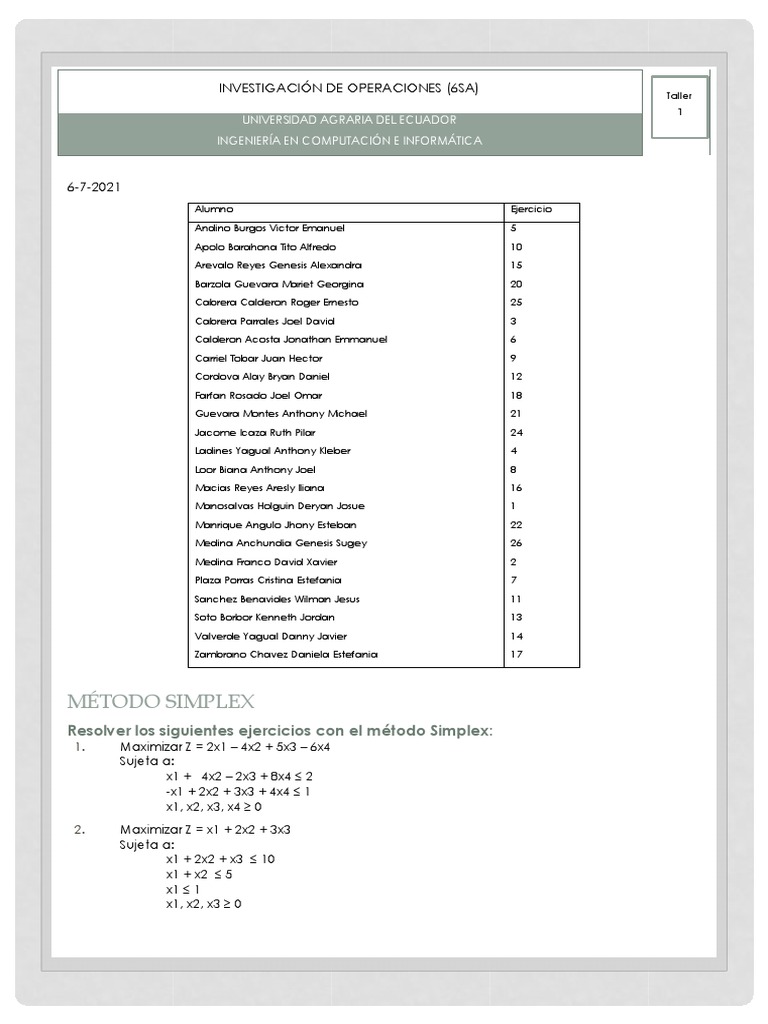 Deber 4 - Simplex de 1 Fase A | PDF