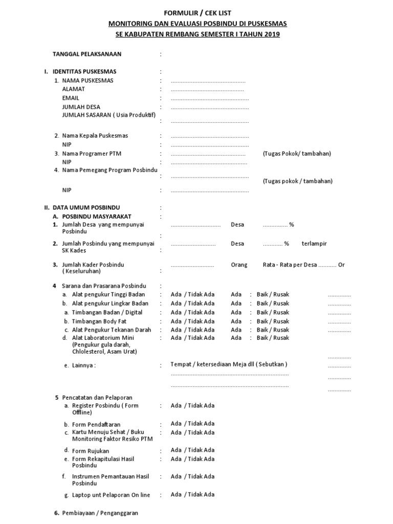 Cek List Form Monev Posbindu Dinkes | PDF