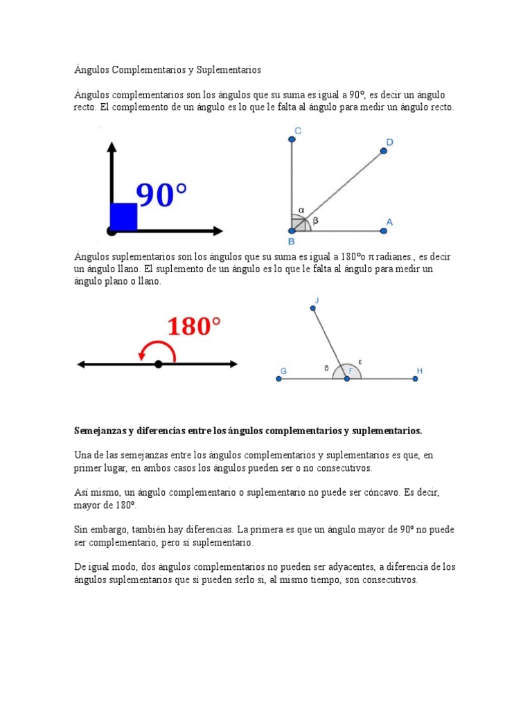 Ángulos Complementarios y Suplementarios | PDF