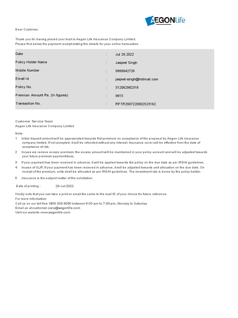 AEGON Life Insurance Merged | PDF | Insurance | Life Insurance