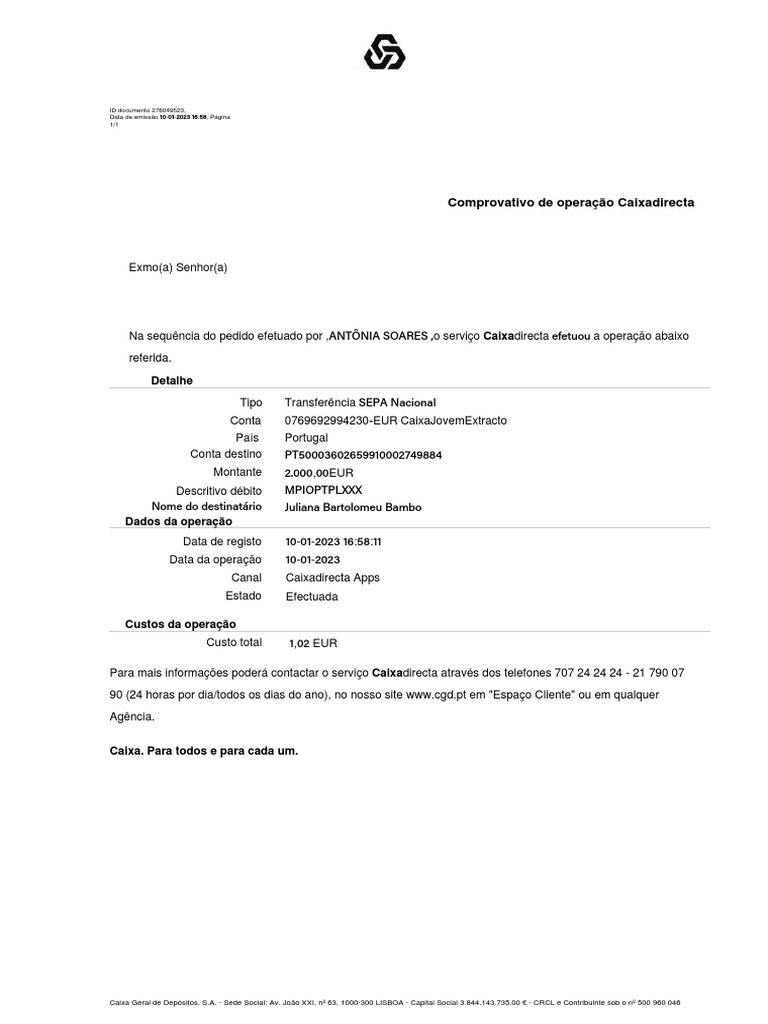 Comprovativo 1 | PDF