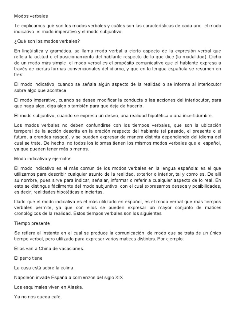 Modos Verbales | PDF | Verbo | Oración (Lingüística)