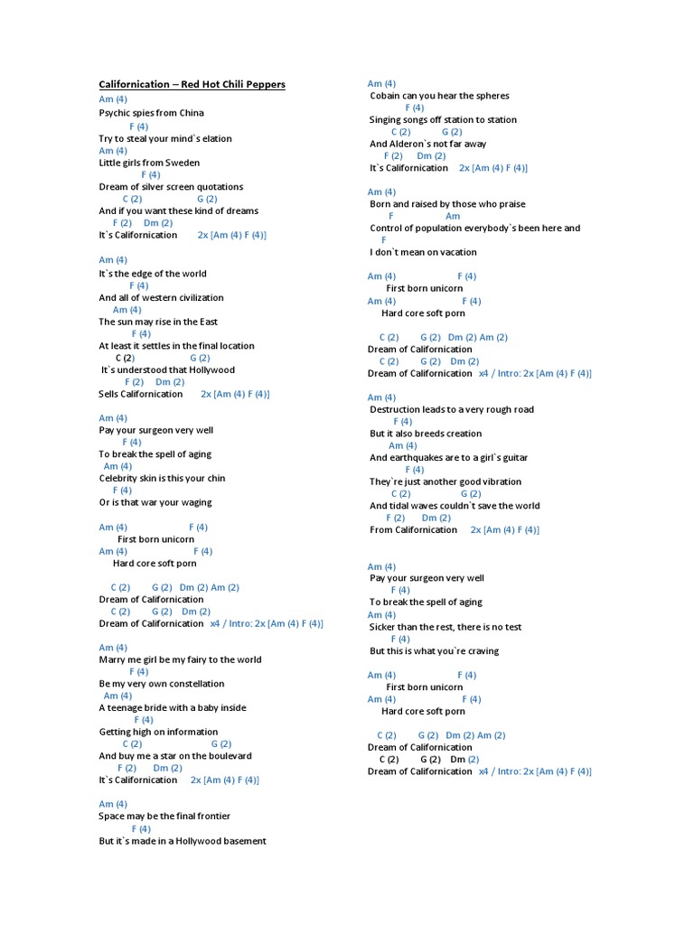Californication - Red Hot Chili Peppers | PDF