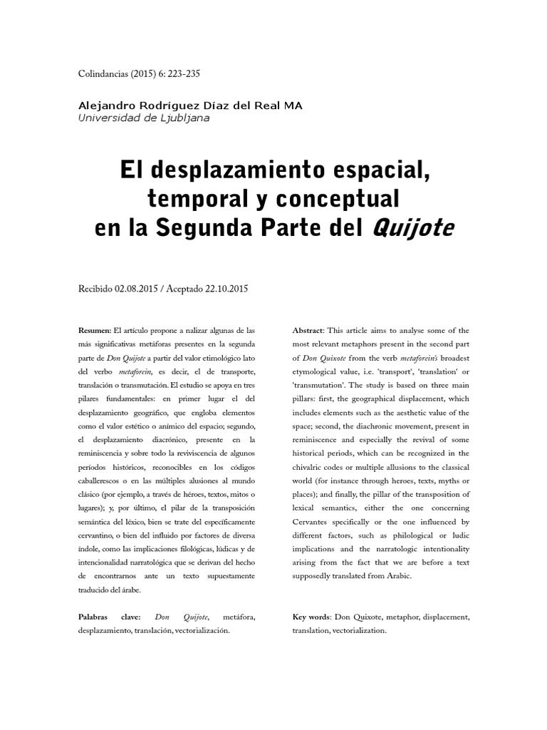 El Desplazamiento Espacial, Temporal y Conceptual en La Segunda Parte ...