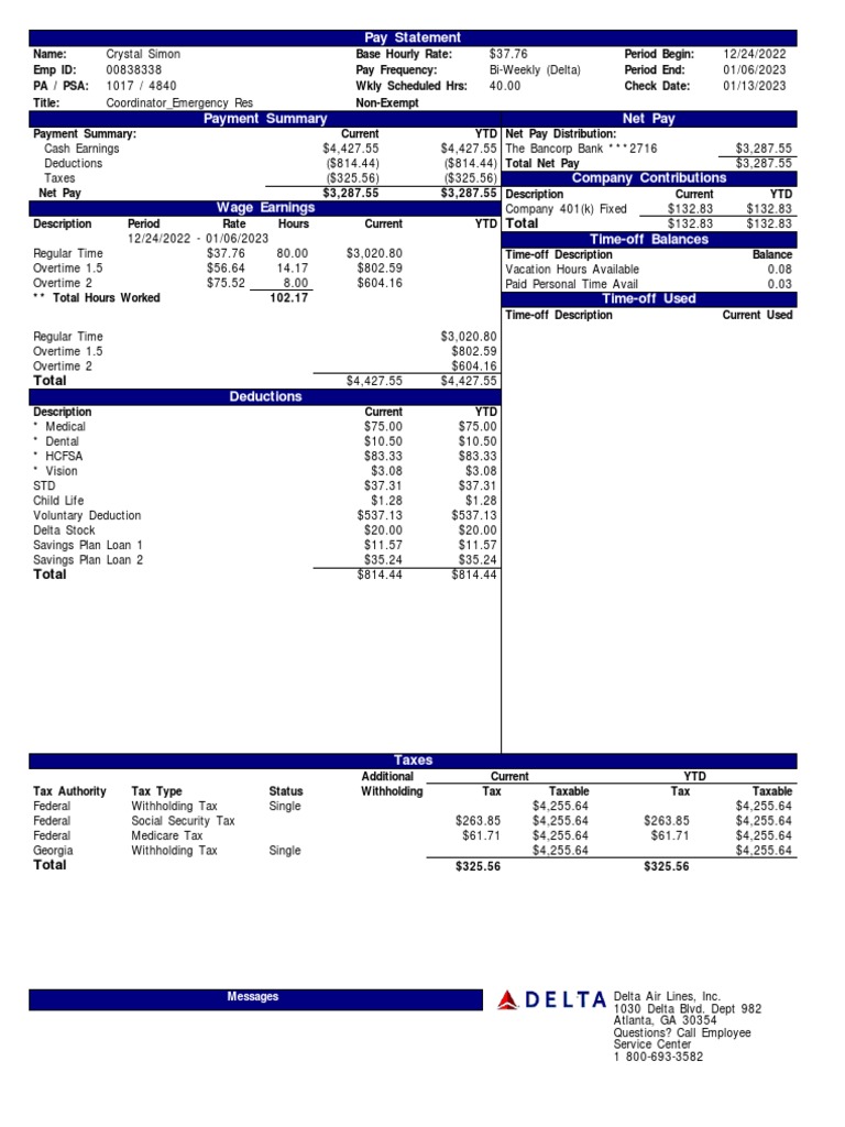 Paystub 01.06.2023 | PDF | Taxes | Overtime