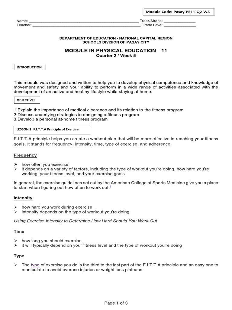 05 Stem 11 Pasay Pe11 Q2 W5 | PDF | Physical Fitness | Motivation