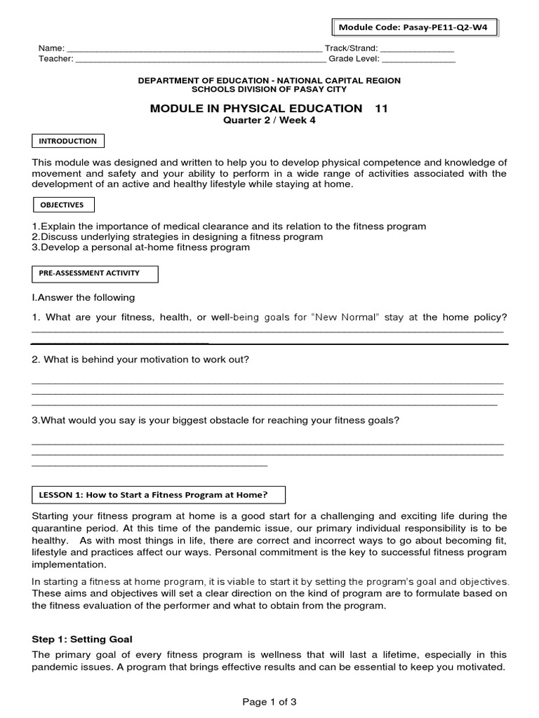 Home Fitness Program Guide | PDF | Physical Fitness | Goal