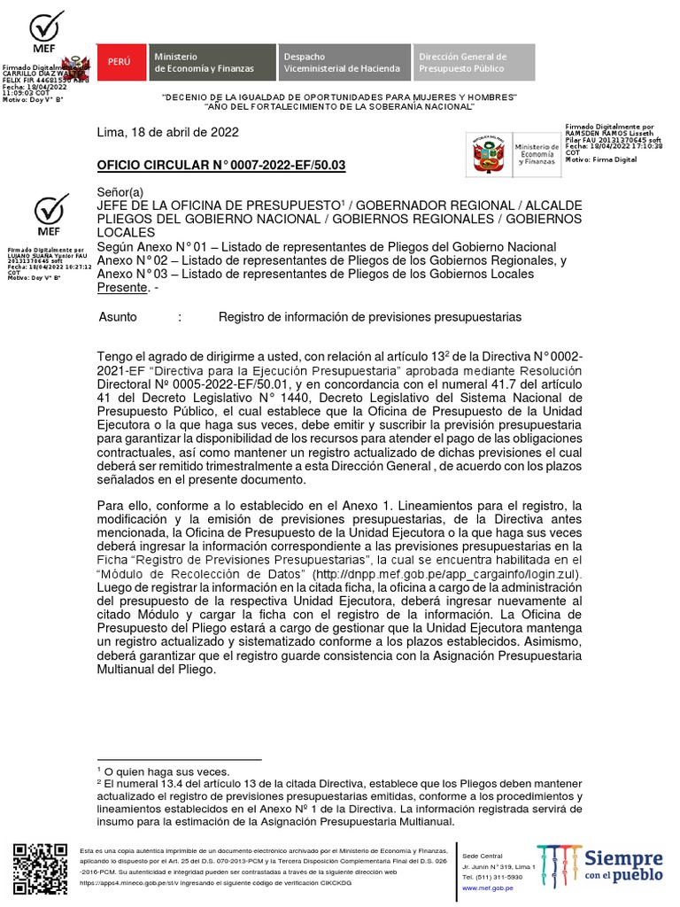 Oficio Circular 0007 2022 Ef | PDF | Presupuesto | Presupuesto del gobierno Oficio Circular 0007 2022 Ef | PDF | Presupuesto | Presupuesto del gobierno