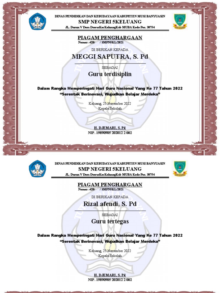 Template Piagam Sekolah | PDF