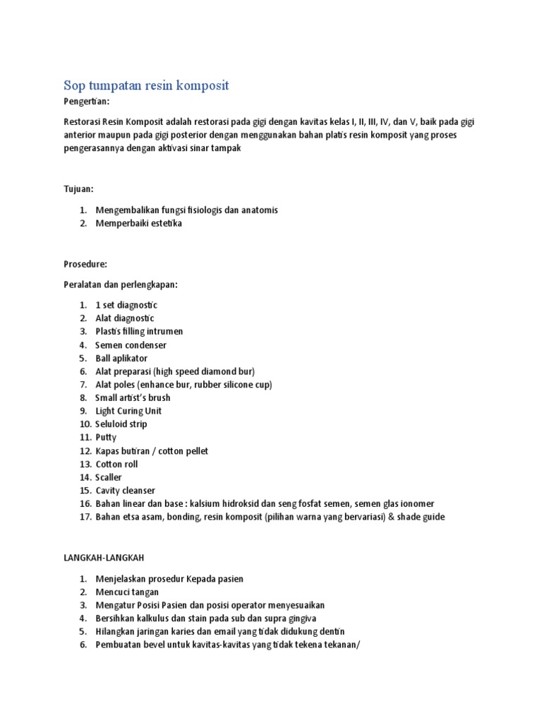 Sop Tumpatan Resin Komposit Pdf