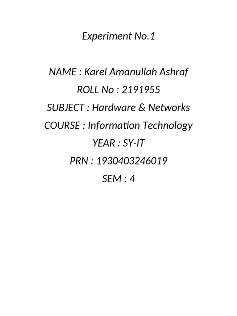 Experiment No - 1 (H&N) | PDF | Desktop Computer | Laptop