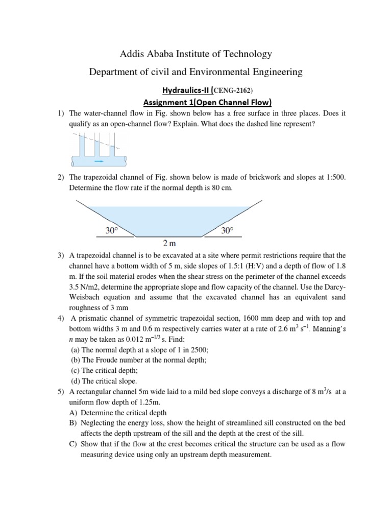 Analysis of Open Channel Flow Problems: Determining Flow Rates, Depths ...