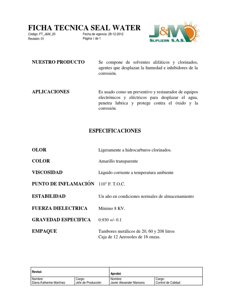 Ficha Tecnica Seal Water | PDF