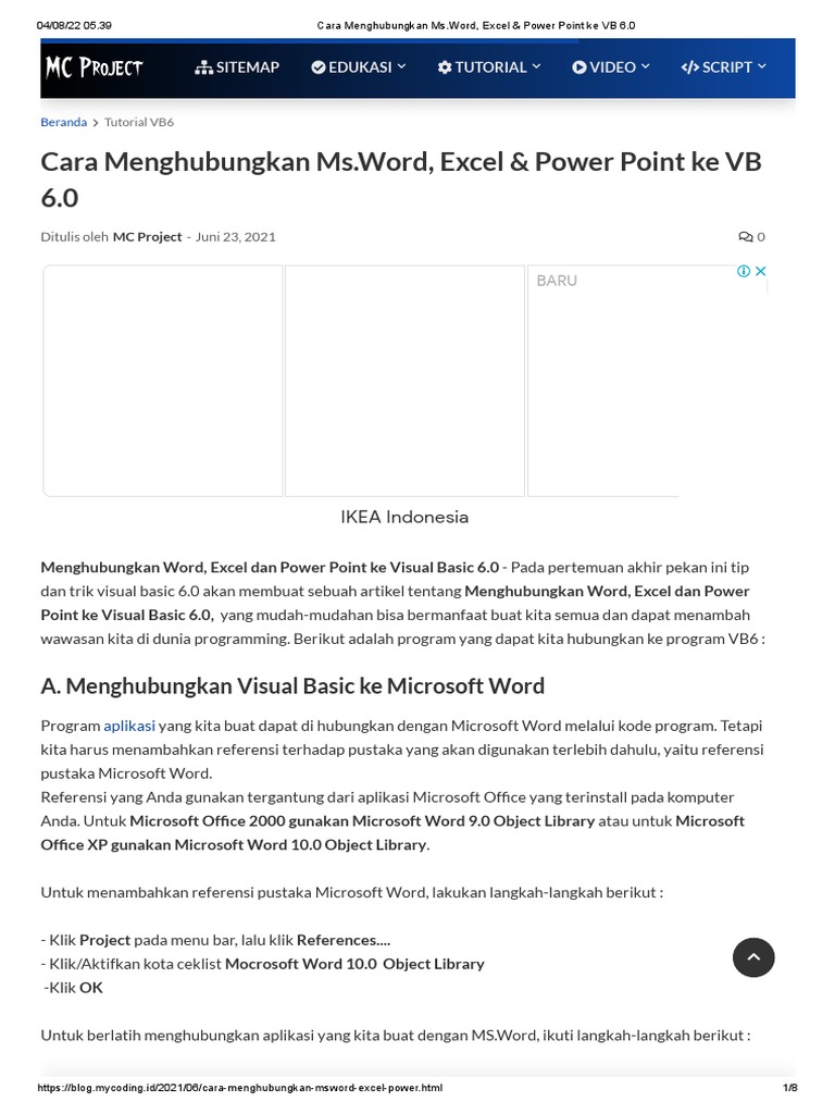 Cara Menghubungkan Ms - Word, Excel & Power Point Ke VB 6.0 | PDF