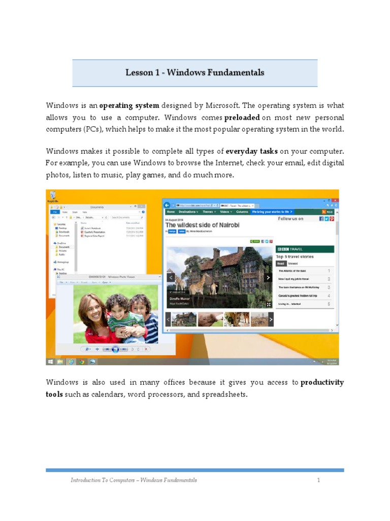 Lesson 1 - Windows Fundamentals | PDF | Window (Computing) | Microsoft Windows