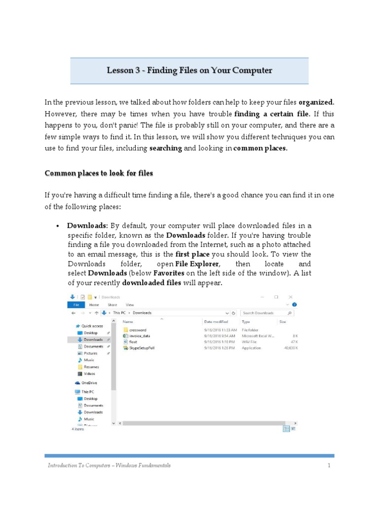 Lesson 3 Finding Files On You Computer Pdf Computer File Directory Computing 