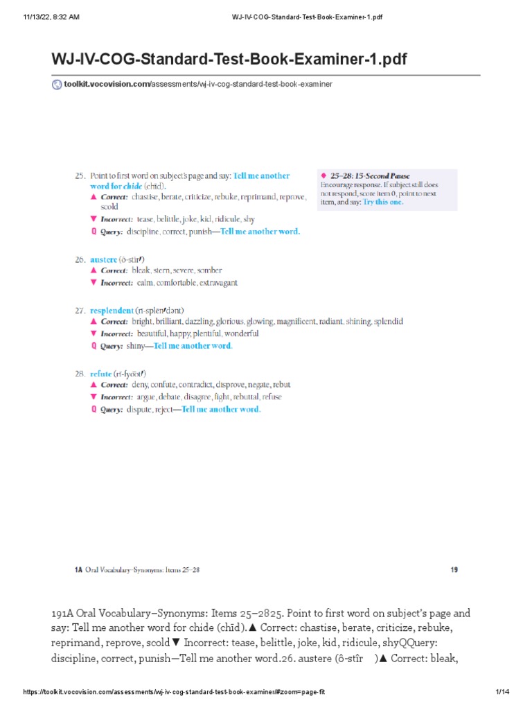 PG 19-37 WJ-IV-COG-Standard-Test-Book-Examiner-1 | PDF | Verb ...