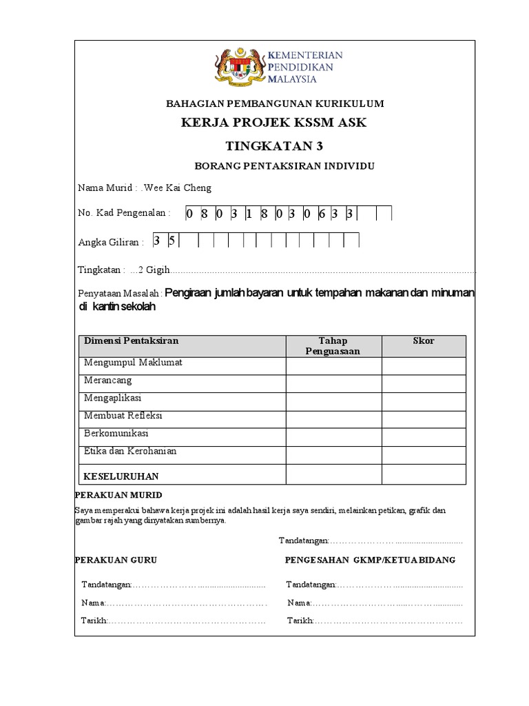Kerja Projek ASK Tingkatan 3 | PDF