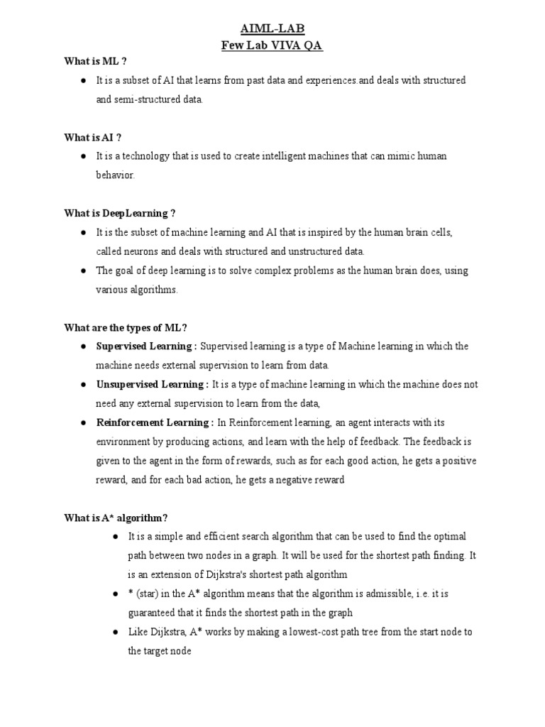 Few AIML Lab Viva QA | PDF | Machine Learning | Statistical Classification