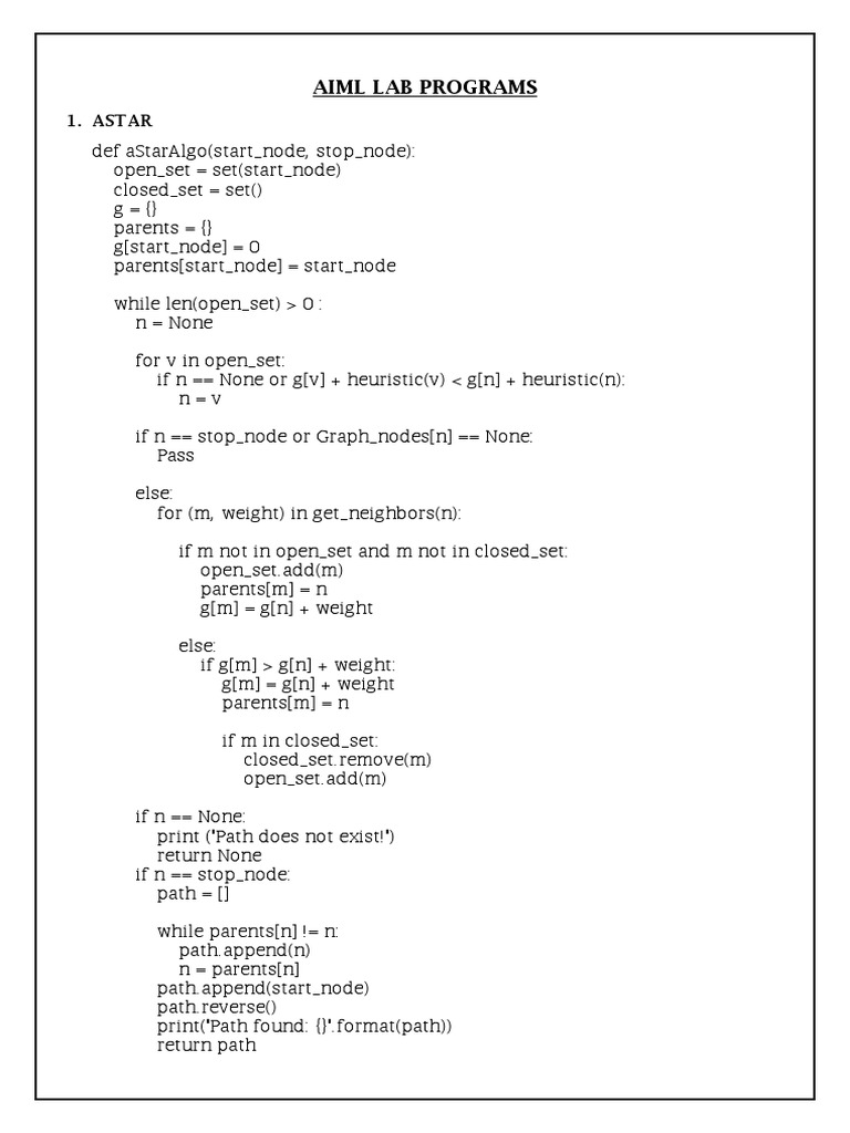 AIML Lab Programs | PDF | Cybernetics | Learning AIML Lab Programs | PDF | Cybernetics | Learning